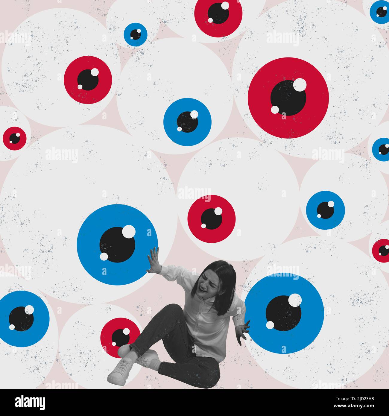 Contemporary art collage. Conceptual image with young stressful girl ...