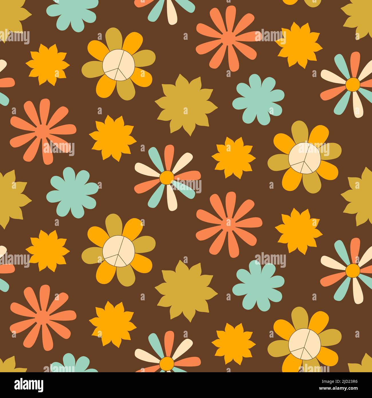 Summer Floral Seamless Pattern 70s Retro style Stock Vector Image & Art ...