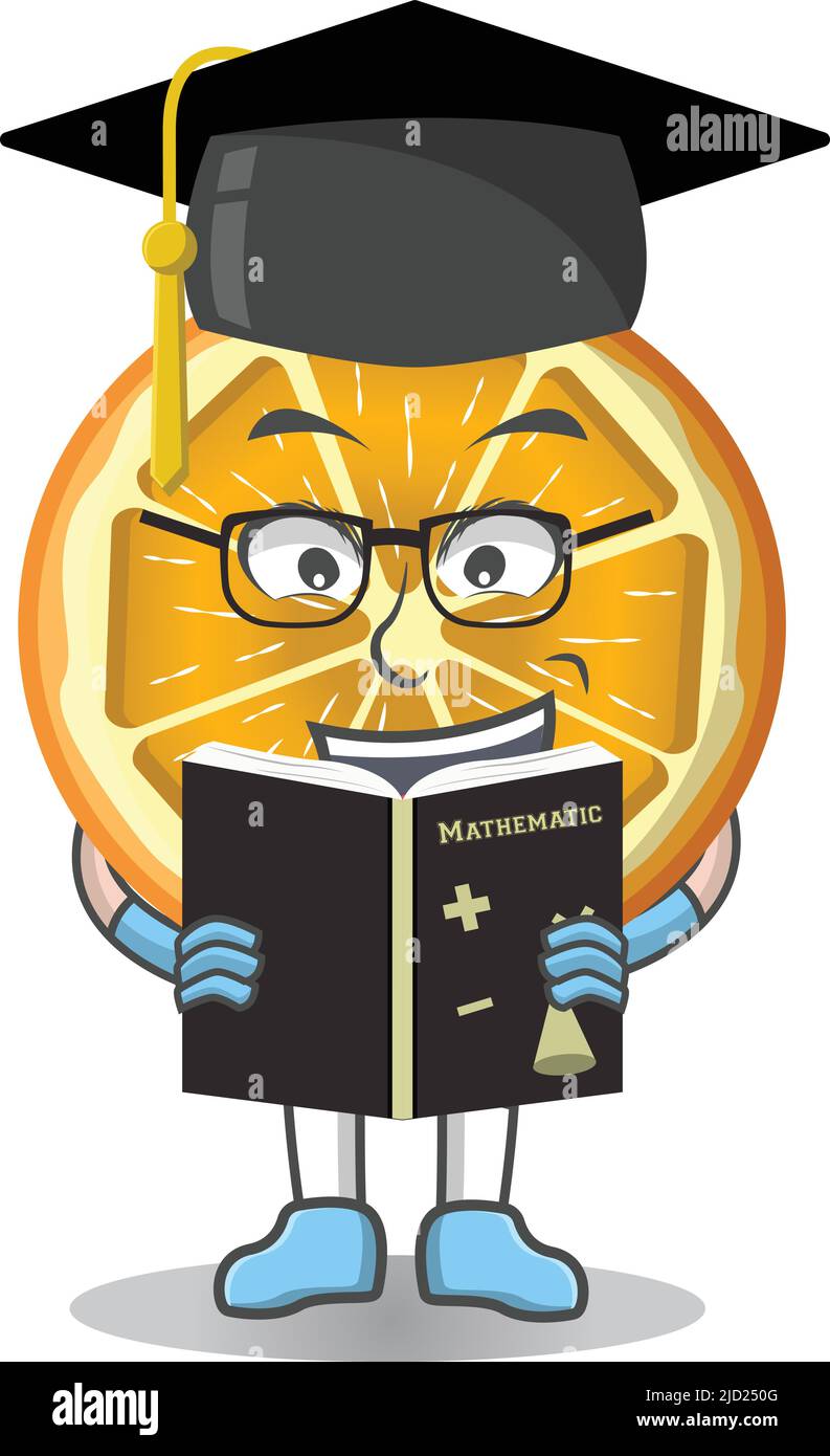 Cute cartoon slice orange student character on graduation day with toga ...