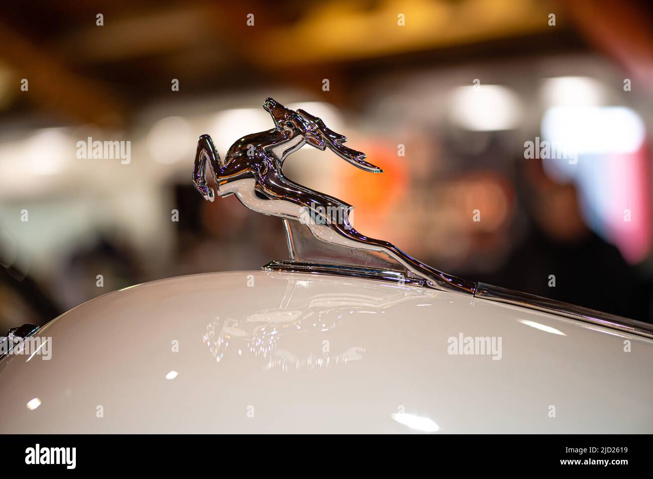 Riga, Latvia, April 29, 2022: Running deer - the brand logo of the ...
