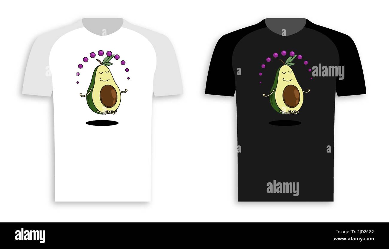 Original print for clothes, shirt. Peaceful avocado fruit meditates in ...