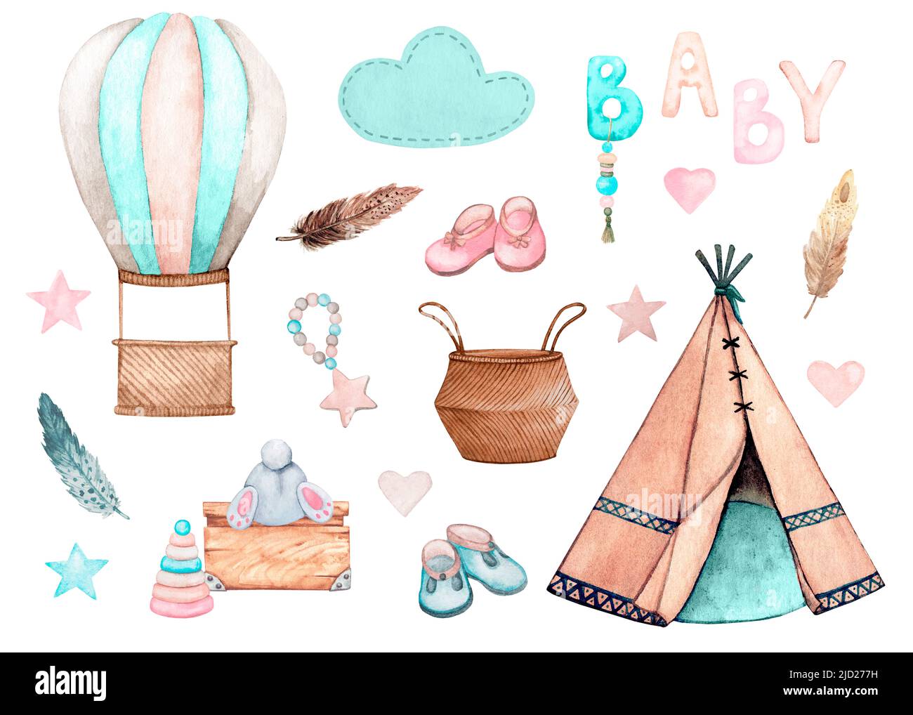 Children's teepee for games, hot air balloon, cloud, baby lettering ...