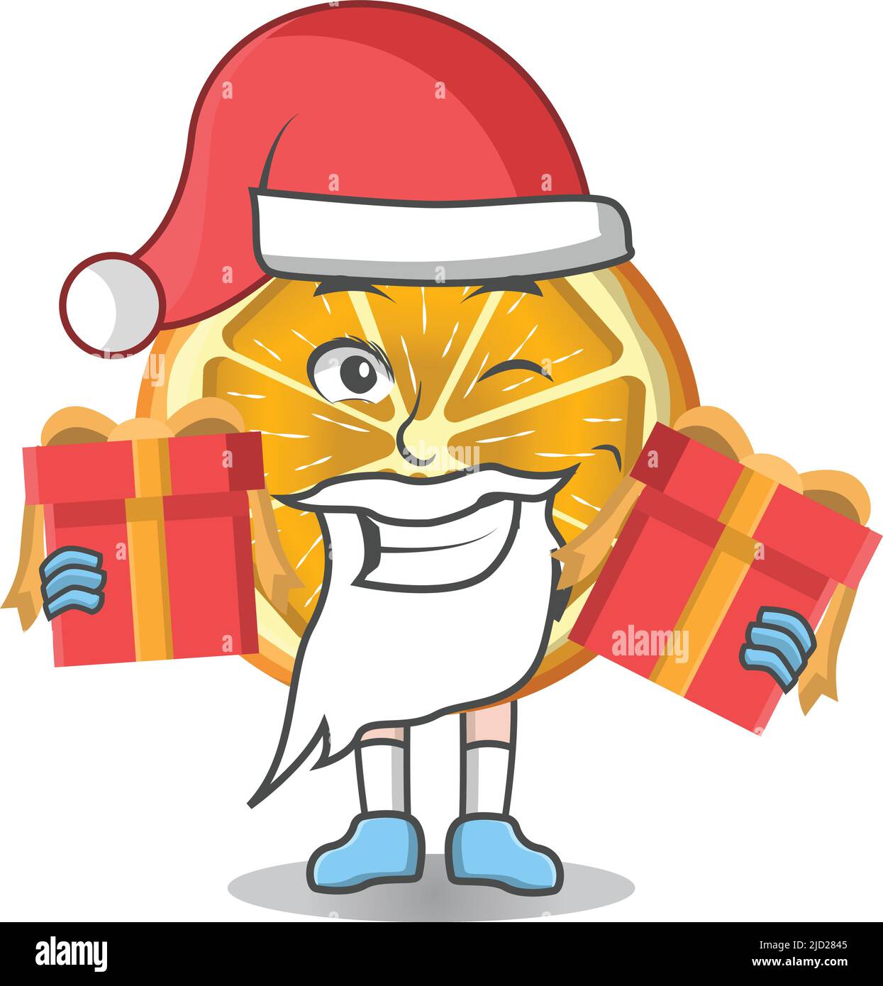 Slice Orange cartoon mascot character in Santa costume christmas with ...