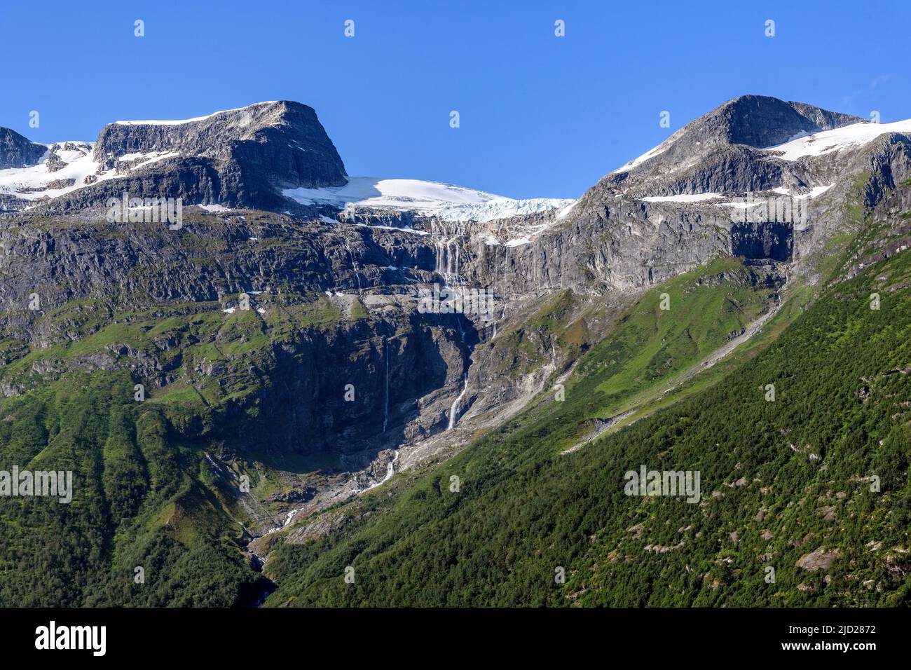 Waterfall from Senlenske Glacier (Loen. Stryn, Vesland), western Norway ...