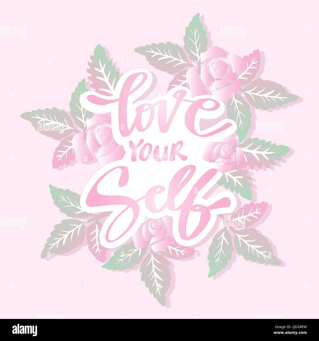 Love yourself lettering with rose flower decoration Stock Photo - Alamy