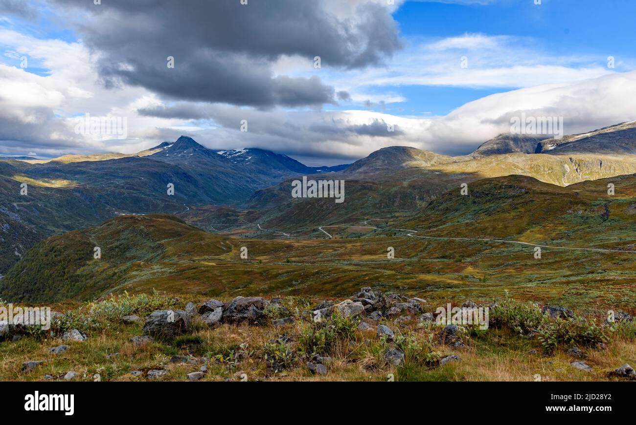 Scenic view along Tindevegen, a scenic road passing through the ...