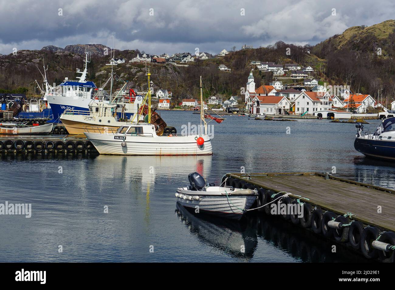 Fishing boats at Kirkehamn, a village at the island of Hidra (Agder ...