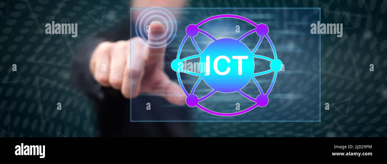 Man touching an ict concept on a touch screen with his finger Stock ...
