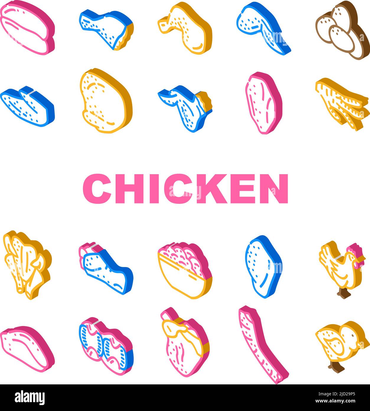 Chicken Carcass, Meat And Organs Icons Set Vector Stock Vector Image ...