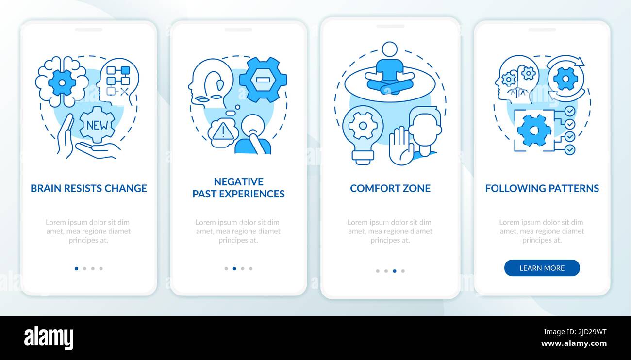 Why we resist change blue onboarding mobile app screen Stock Vector ...