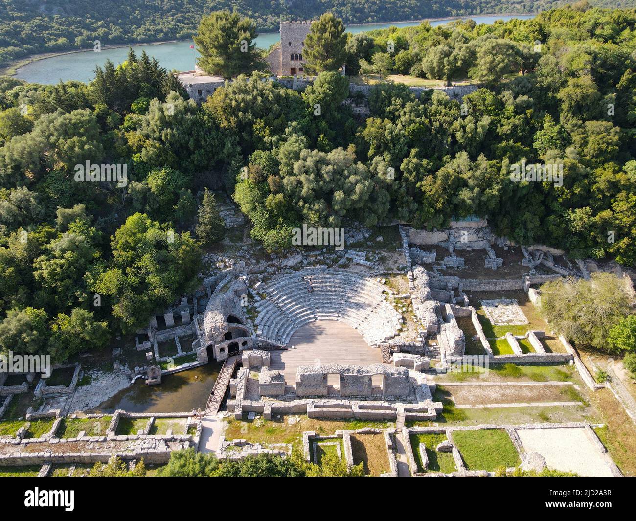 Drone view at the roman archaeological site of Butrinto on Albania ...