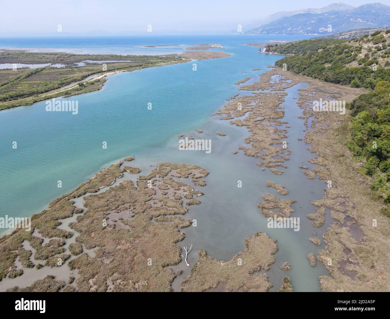 Drone view at Vivari channel at Butrinto on Albania Stock Photo - Alamy