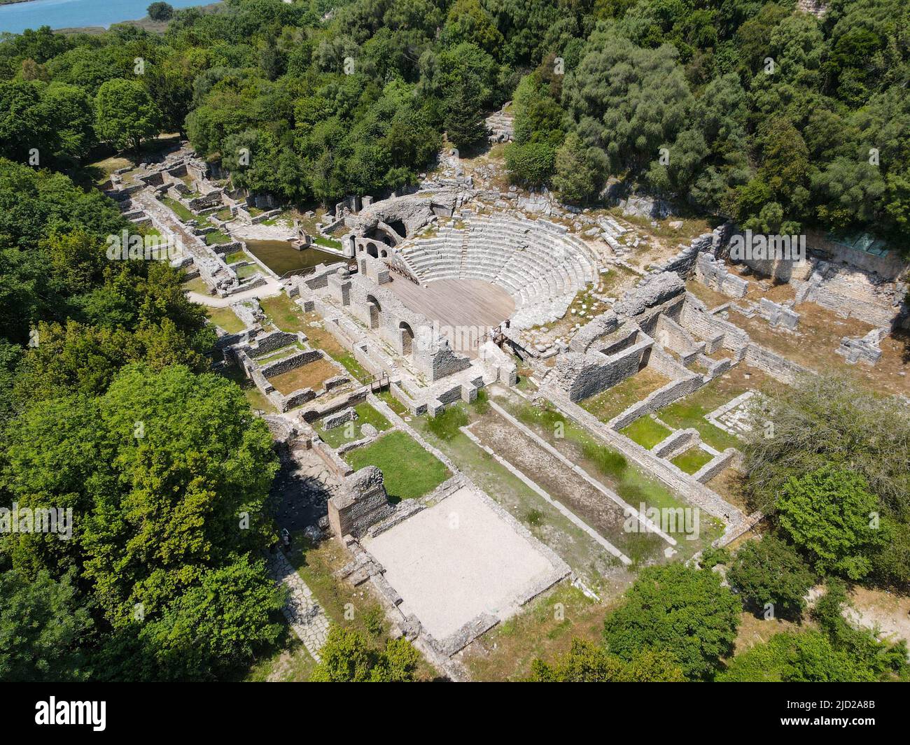 Drone view at the roman archaeological site of Butrinto on Albania ...