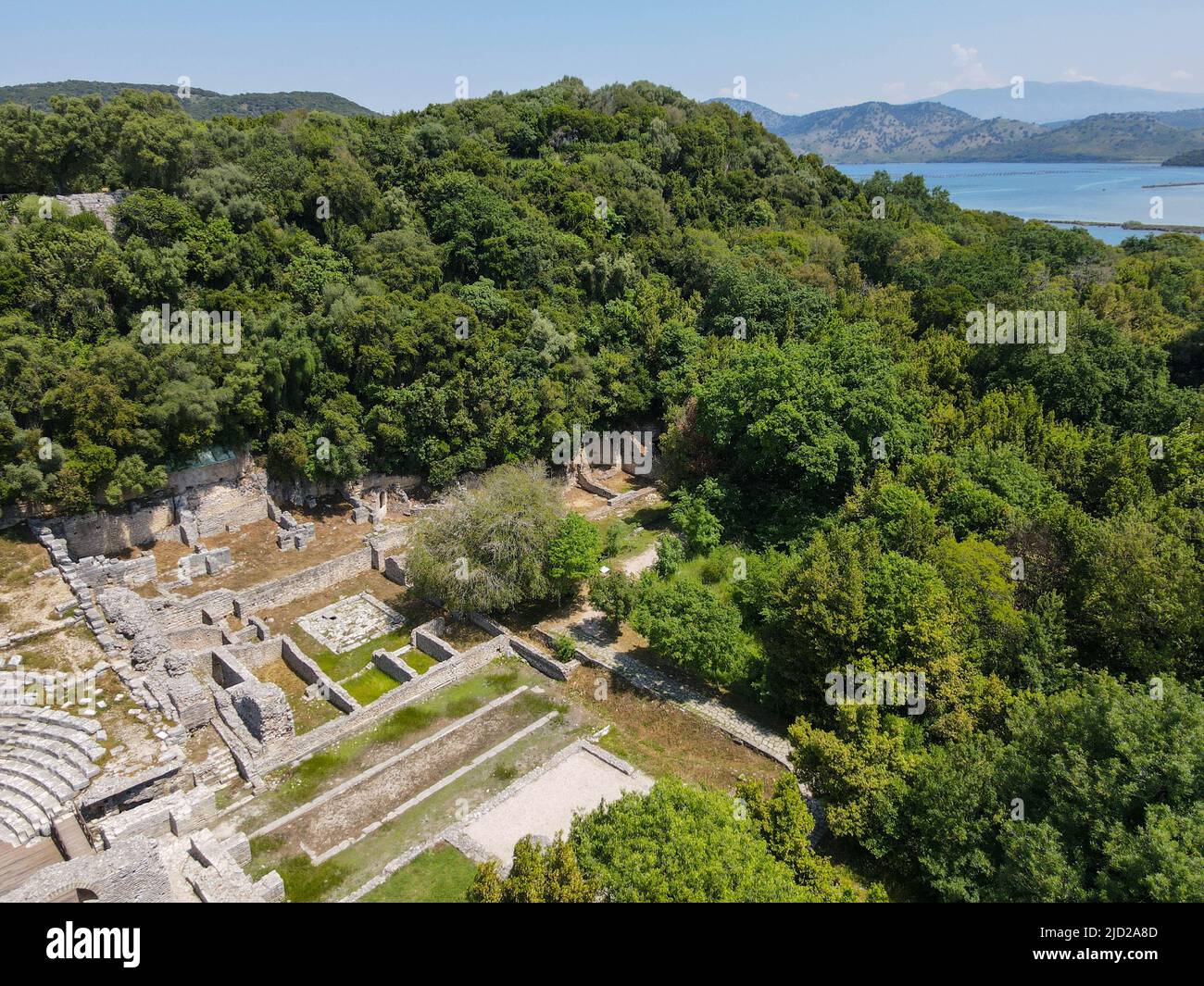 Drone view at the roman archaeological site of Butrinto on Albania ...