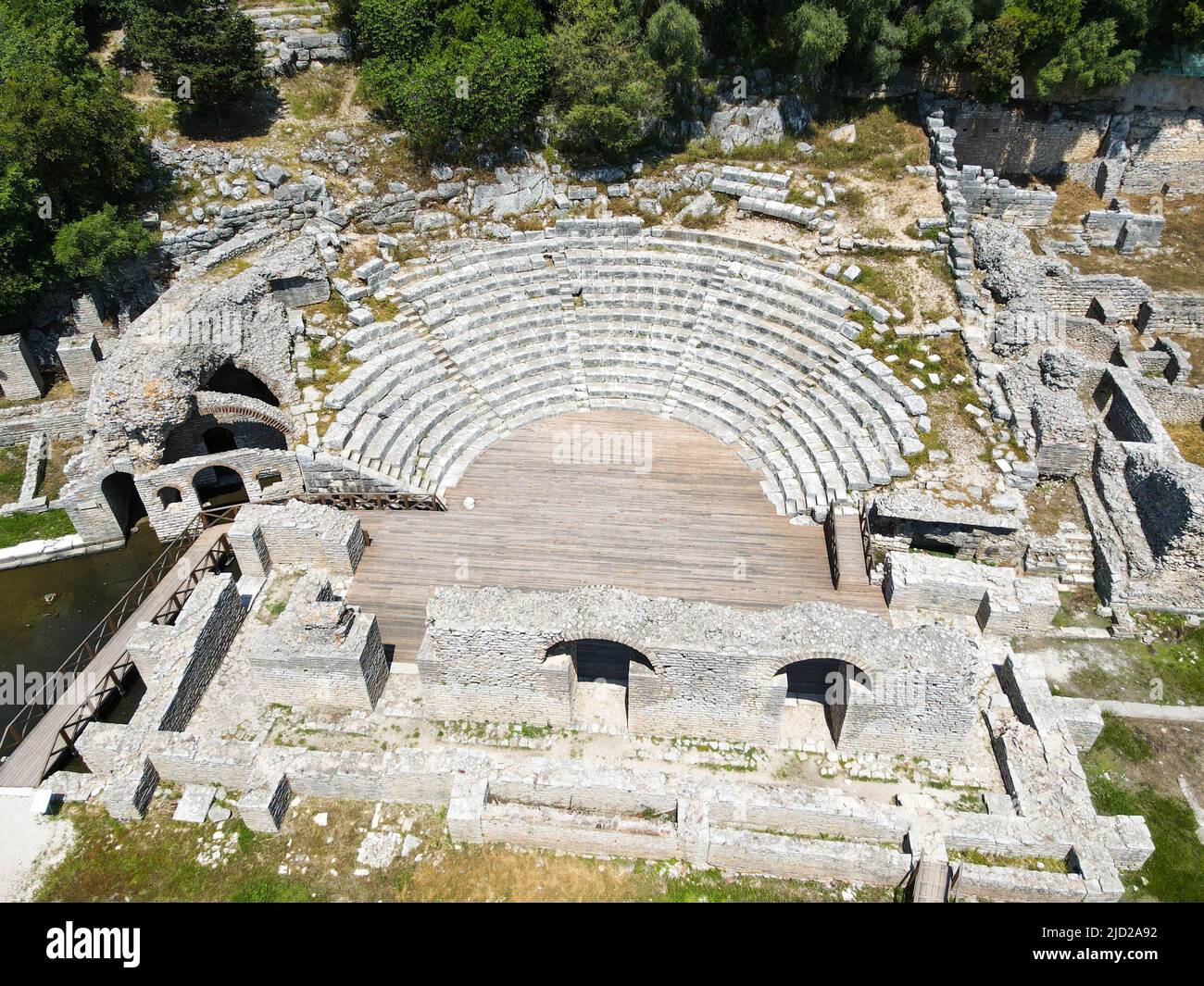 Drone view at the roman archaeological site of Butrinto on Albania ...