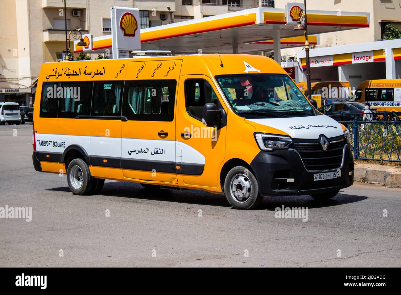 Fez, Morocco - June 16, 2022 School bus driving through the streets of ...