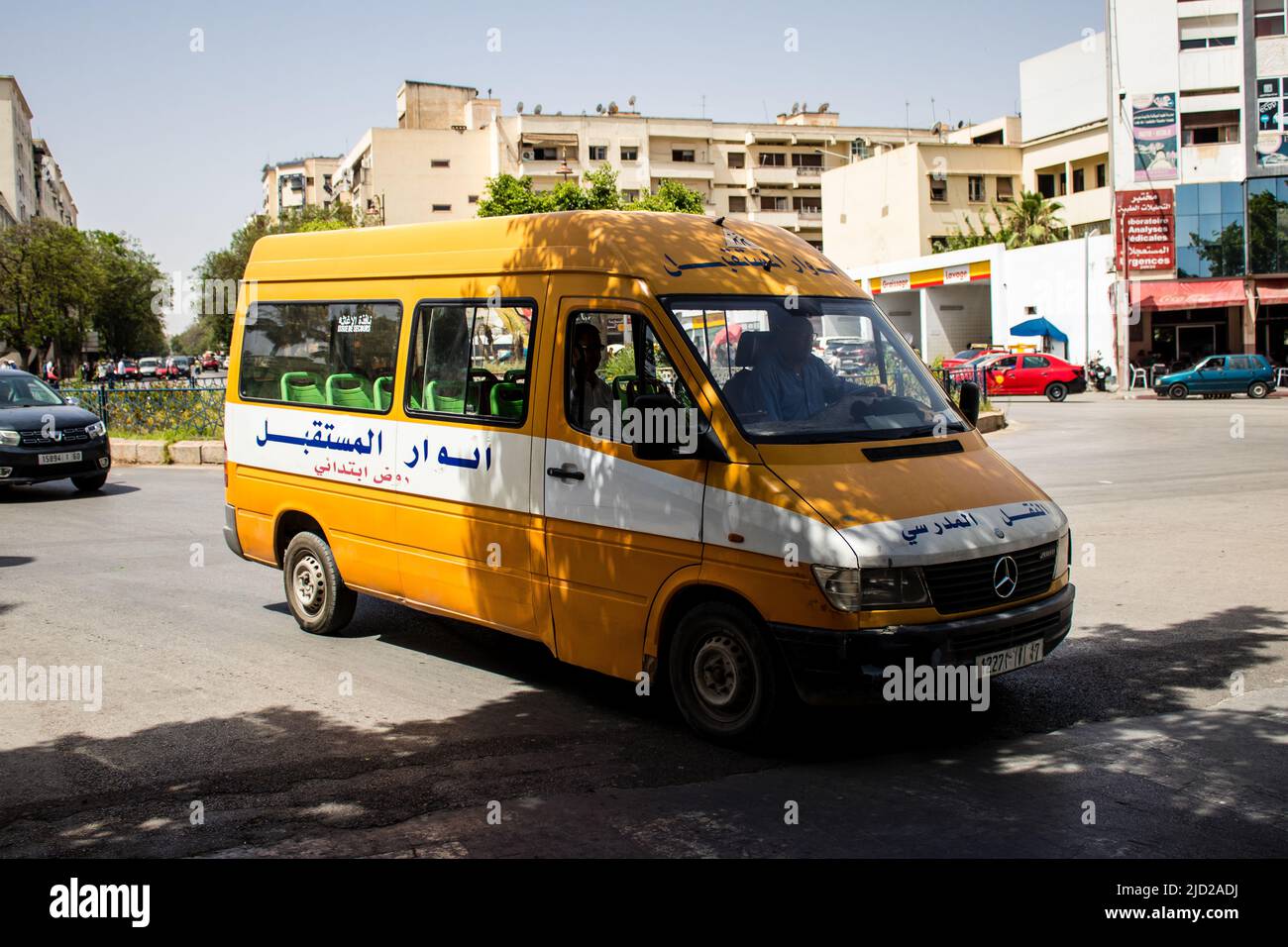 Fez, Morocco - June 16, 2022 School bus driving through the streets of ...