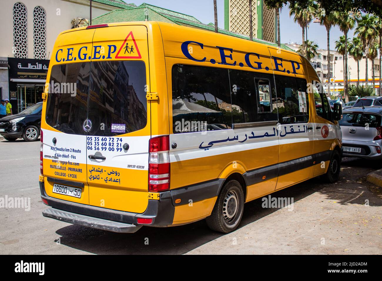 Fez, Morocco - June 16, 2022 School bus driving through the streets of ...