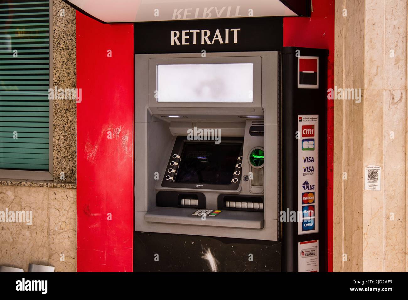 Fez, Morocco - June 16, 2022 ATM located in the streets of Fez, capital ...