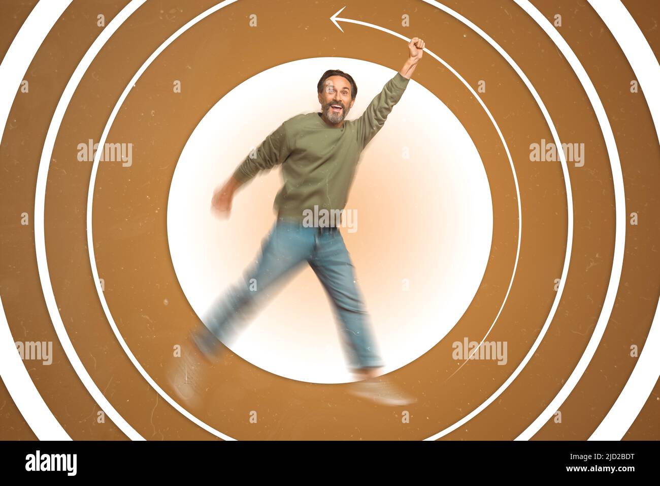 Collage photo of energetic crazy man travel through space and time ...