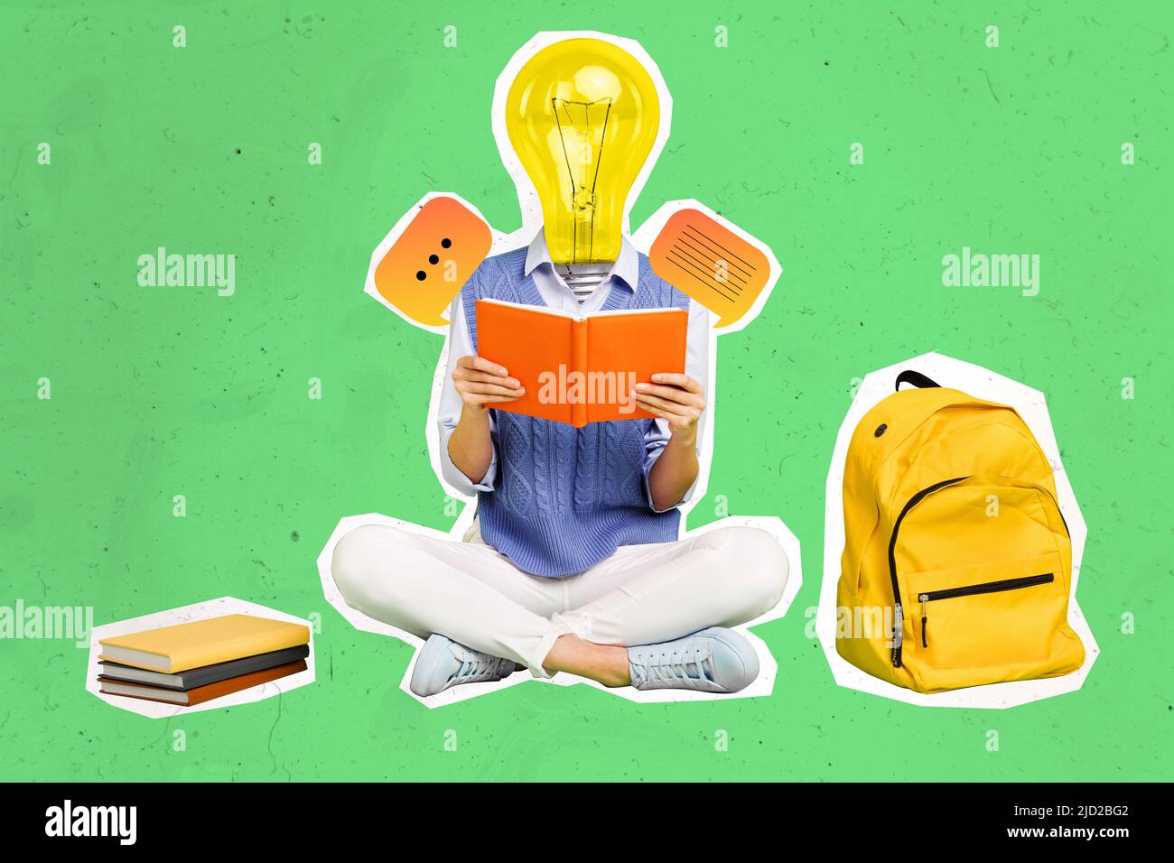 Creative poster collage of weird high school student read book have ...