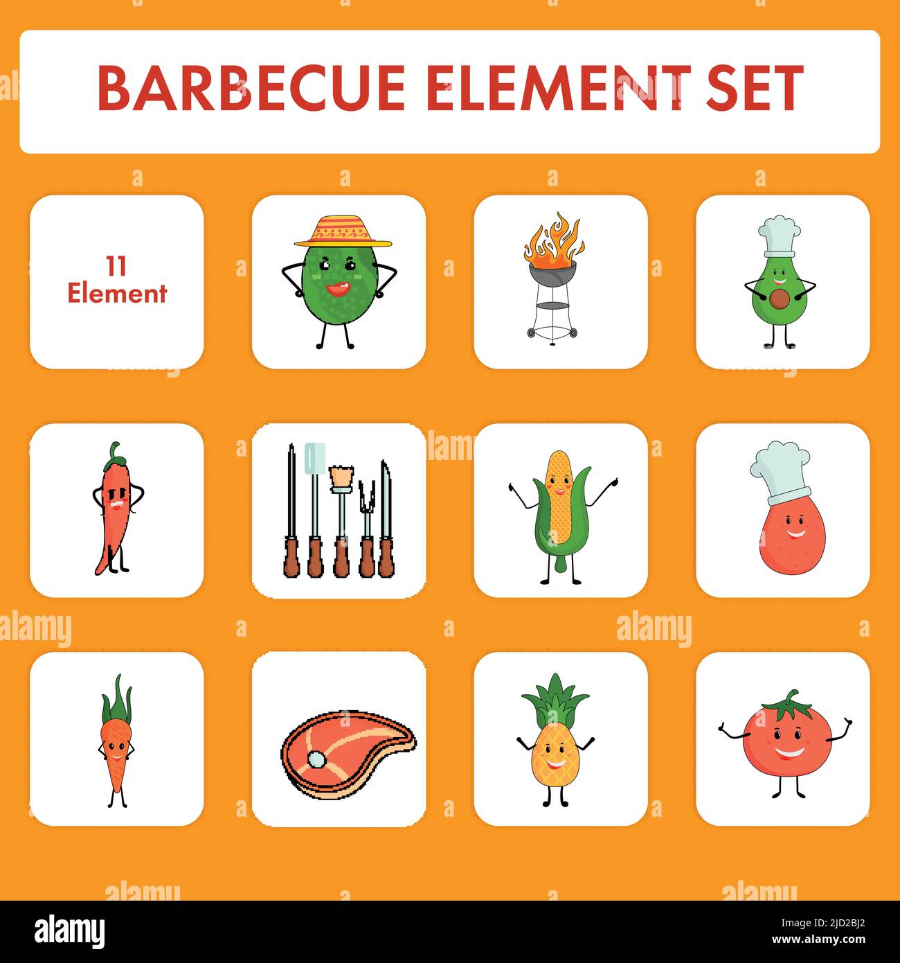 Colorful Set Of Barbeque Element On Square Background Stock Vector ...