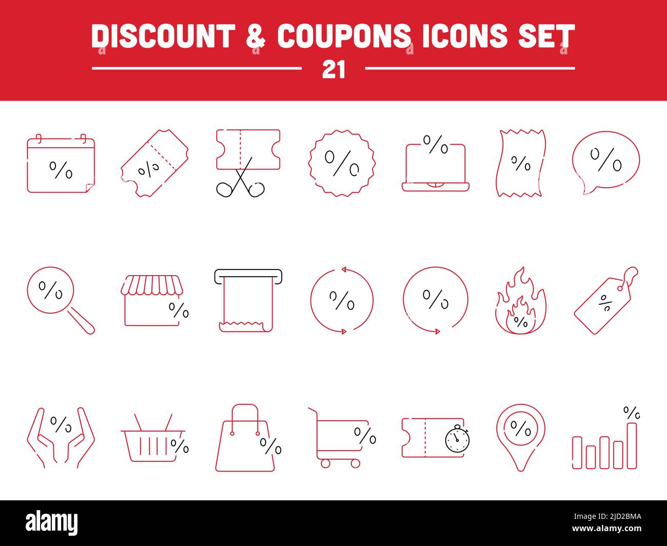 Red And Black Line Art Discount Offer For Sale Or Shopping Icon Set ...