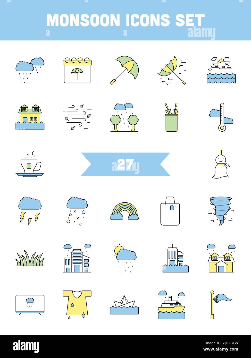 Colorful Monsoon Icon Set In Flat Style Stock Vector Image & Art - Alamy