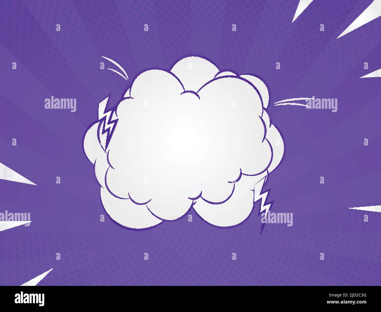 Comic Cloud Frame With Lightning Bolts On Purple Rays Dotted Background ...
