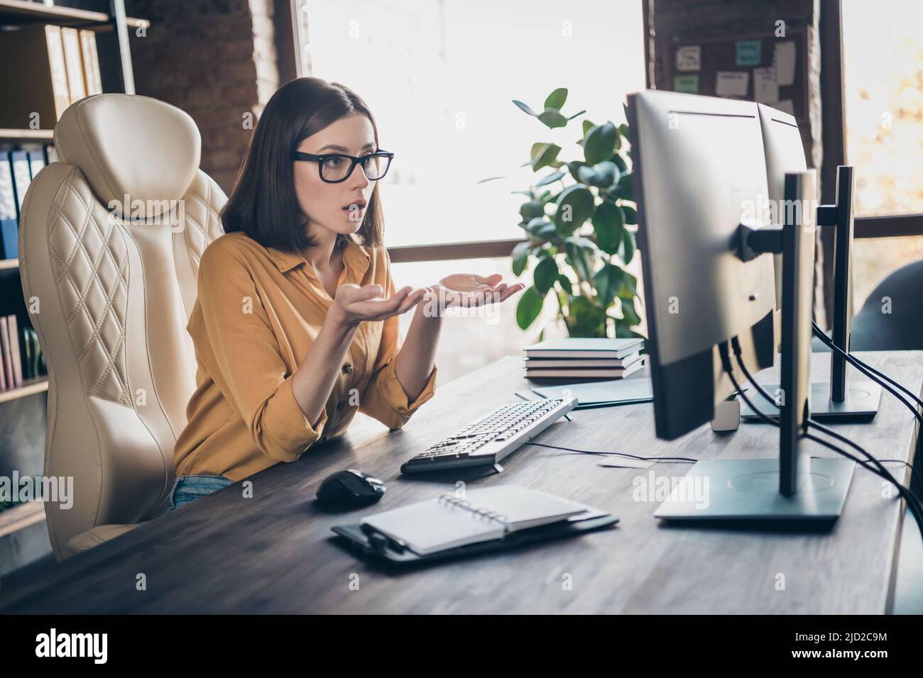 Portrait of attractive girl human resources leader partner developing ...