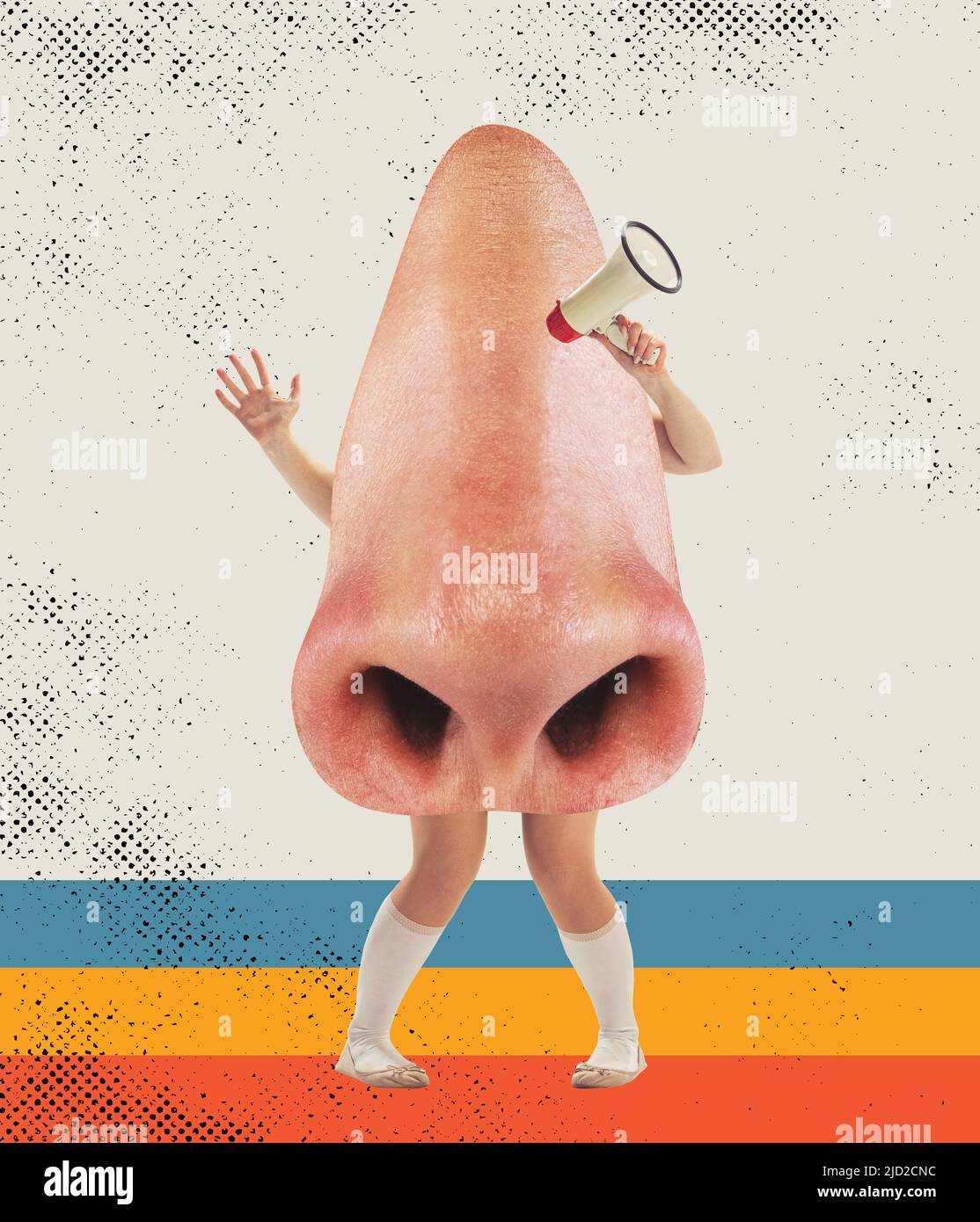 Contemporary art collage, design. Inspiration, ideas. Huge human nose ...