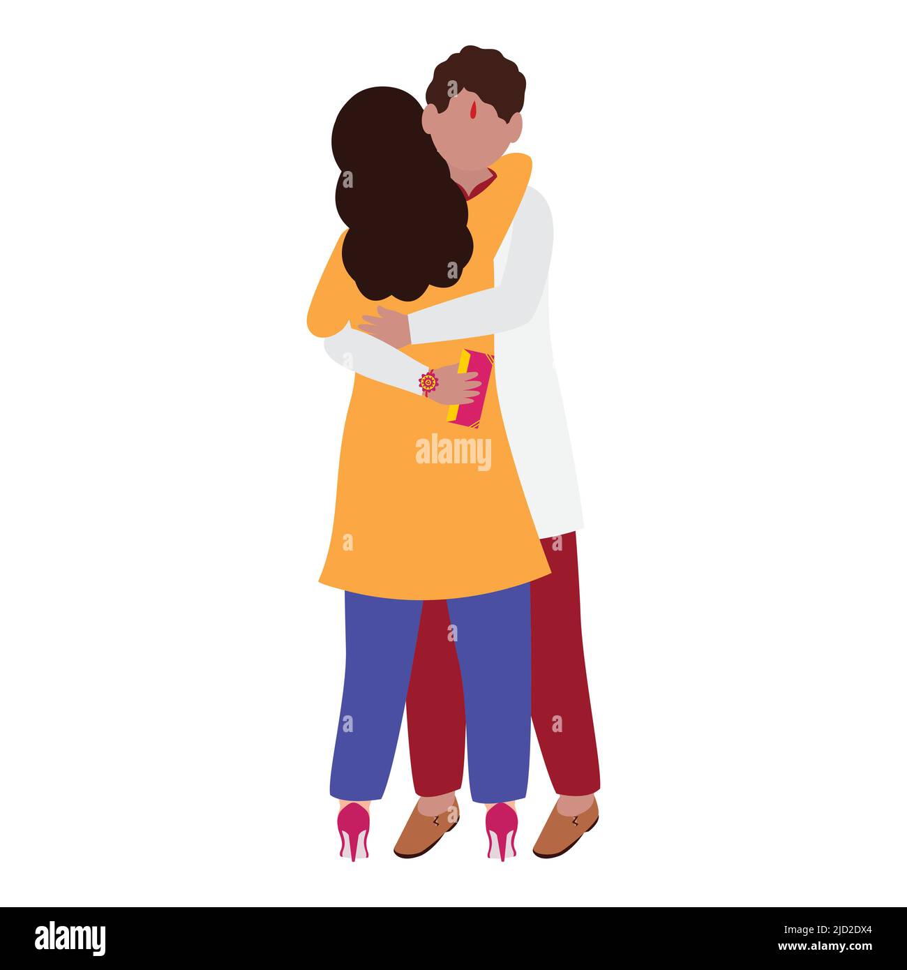 Faceless Indian Young Boy Hugging To His Sister On White Background ...
