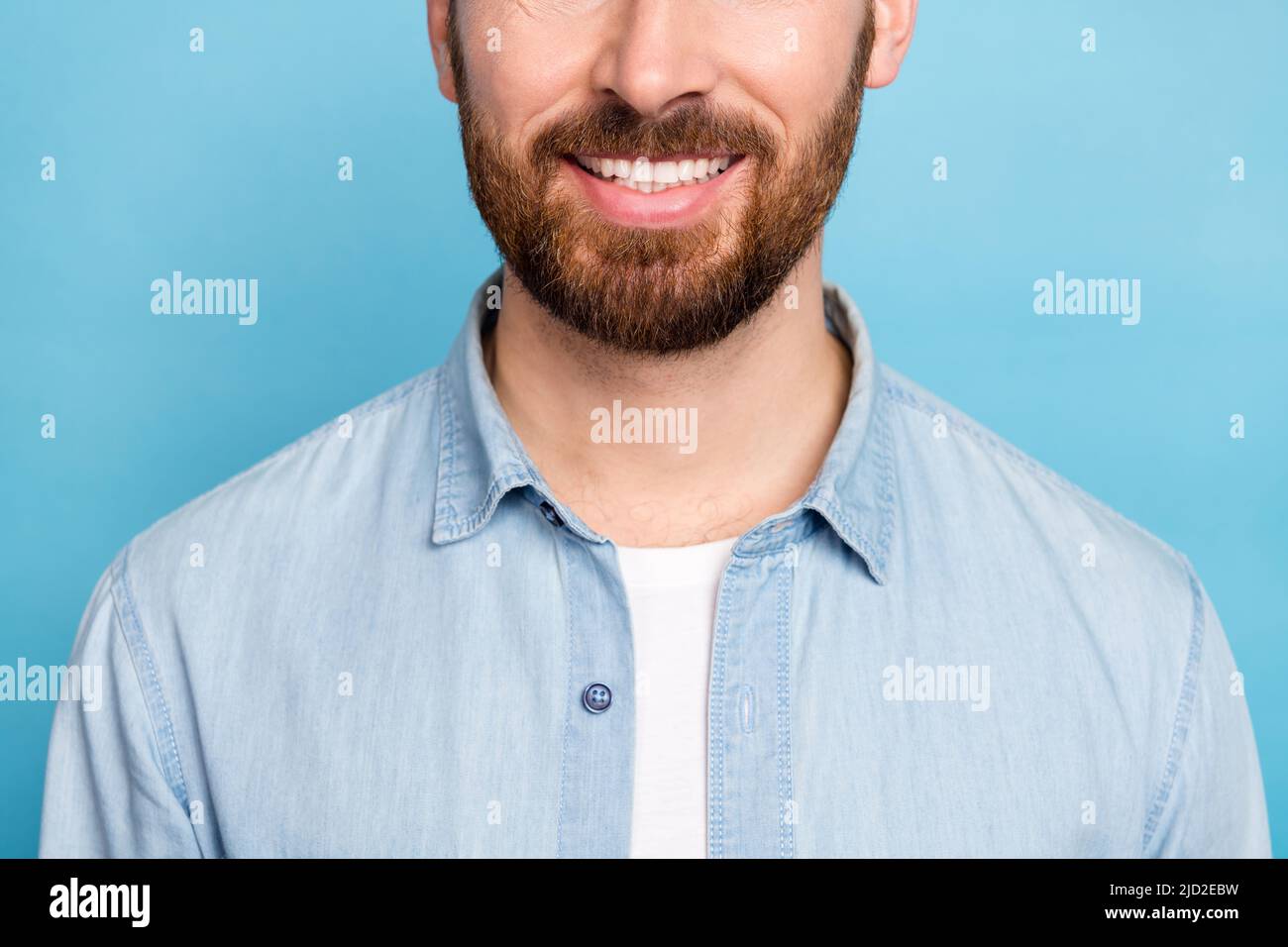 Cropped photo of guy smiling enjoy shiny teeth dentist clinic oral ...