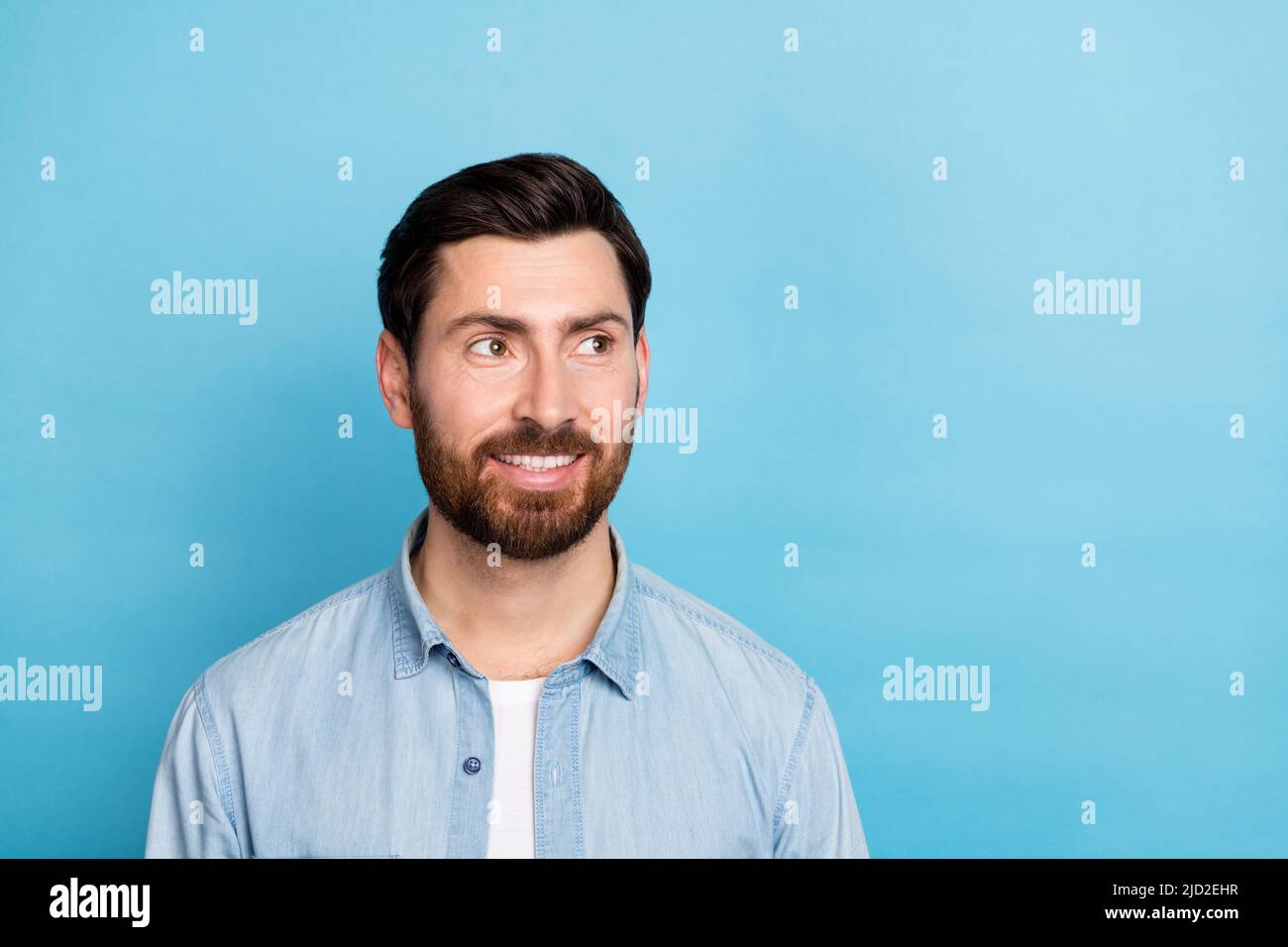 Photo Of Optimistic Guy Look Empty Space Feel Inspiration Barber Shop