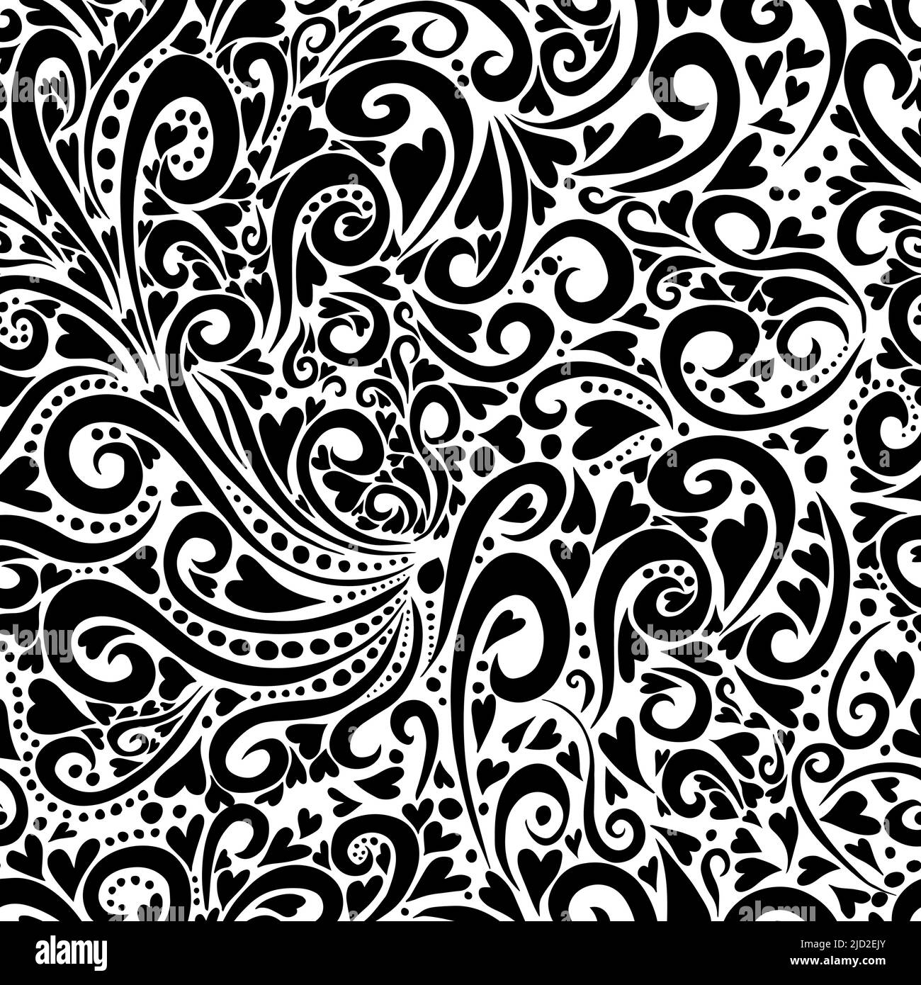 Monochrome heart and swirl pattern. Vector illustration Stock Vector ...