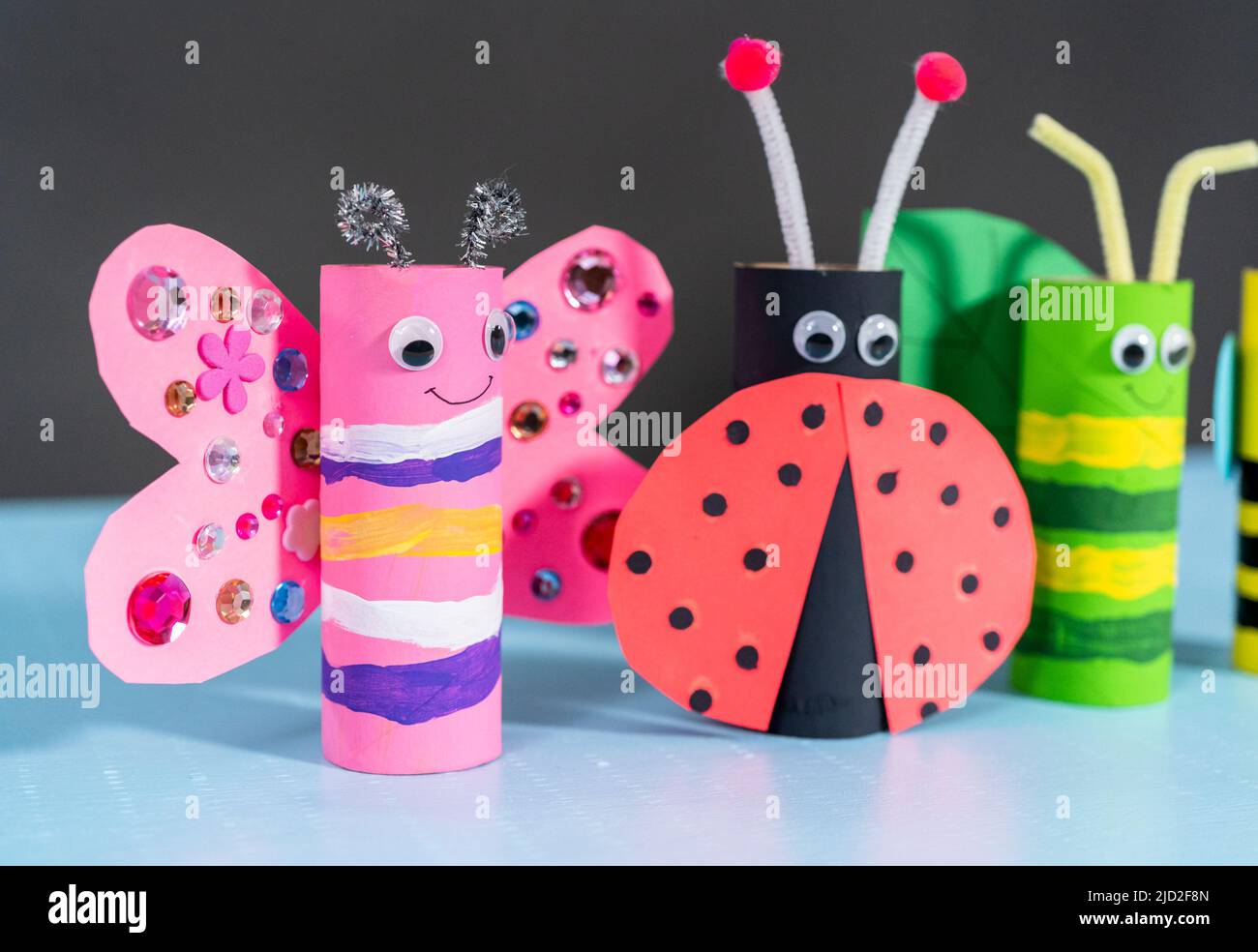 Papercraft project. Colorful bugs made out of empty toilet rolls Stock ...