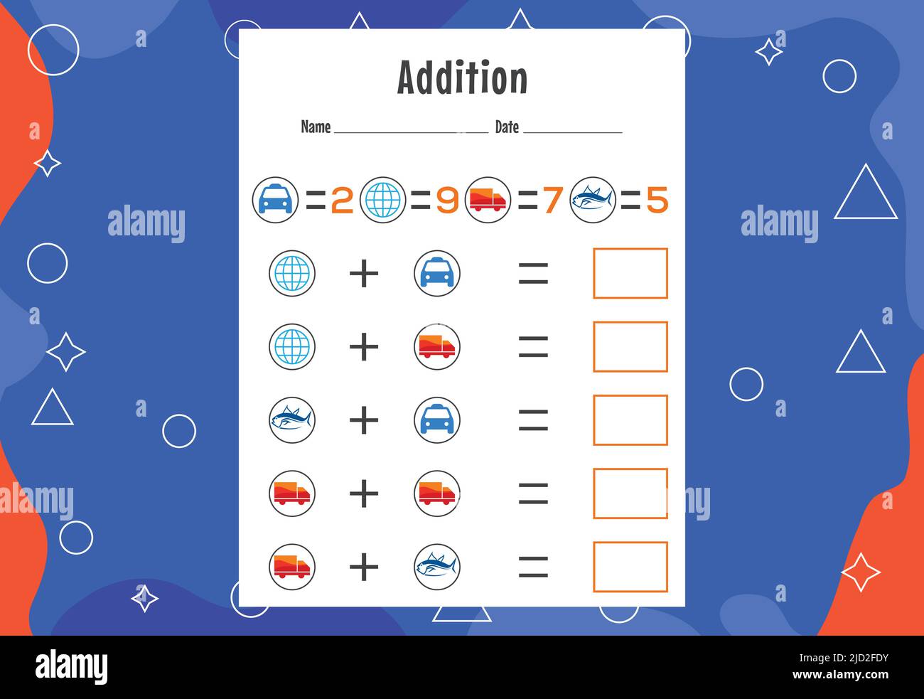Addition with different elements for kids. An educational page for kids ...