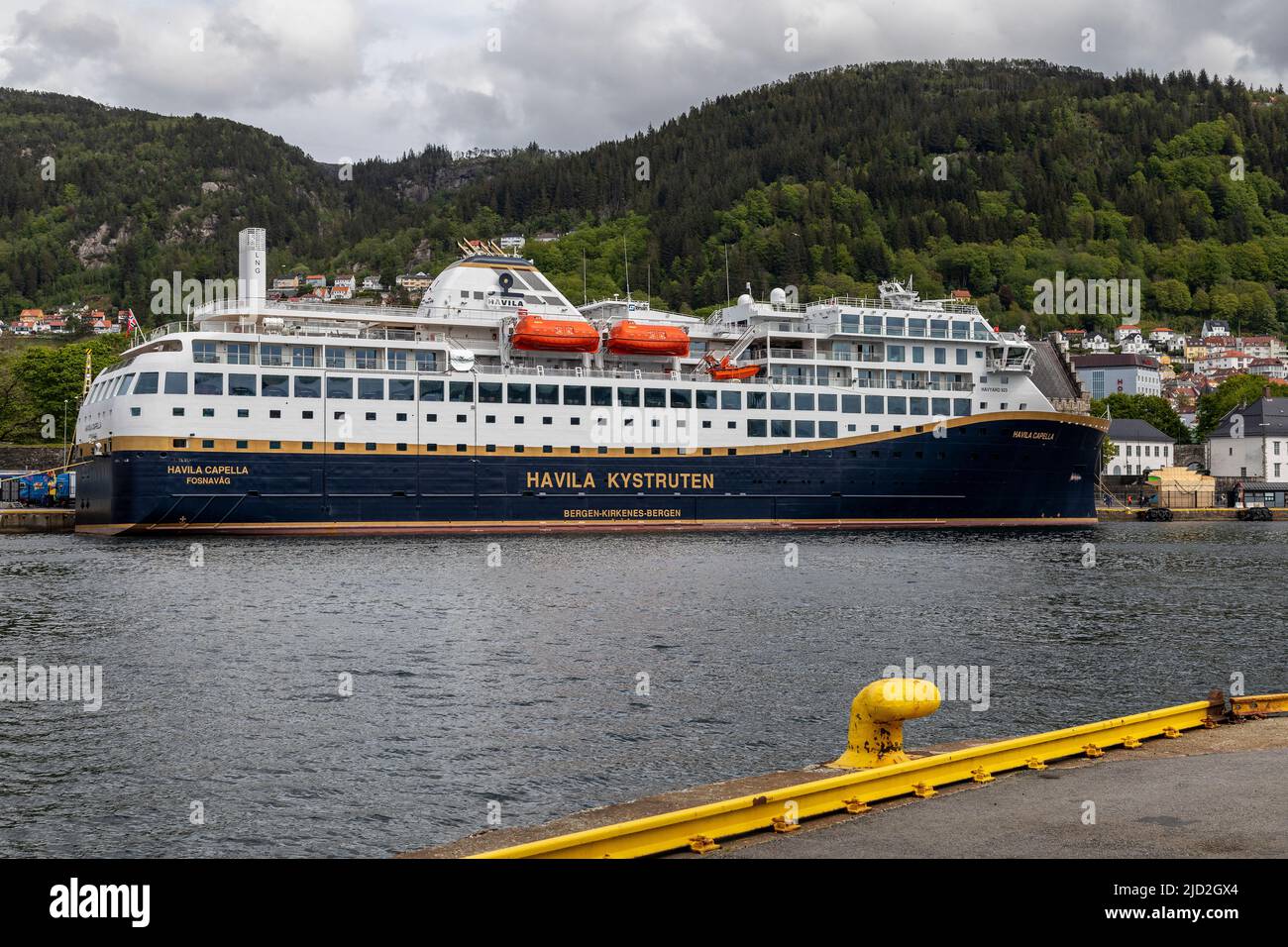 Passenger coastal ferry Havila Capella (built 2021) at Festningskaien ...