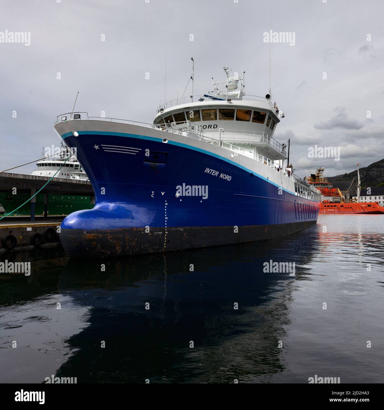 Fish carrier / wellboat Inter Nord in the port of Bergen, Norway Stock ...