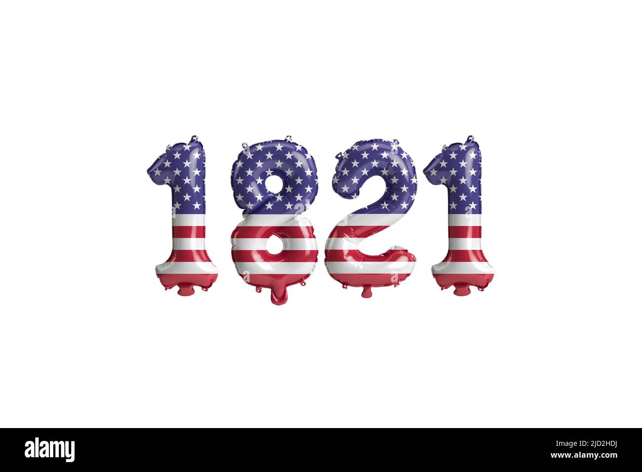 3d illustration of 1821 balloon with USA flag colors isolated on white ...
