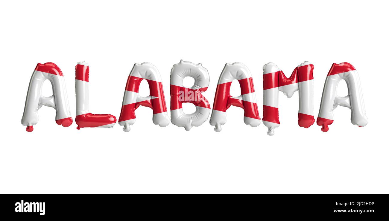 3d illustration of alabama-letter balloons with state flag colors ...