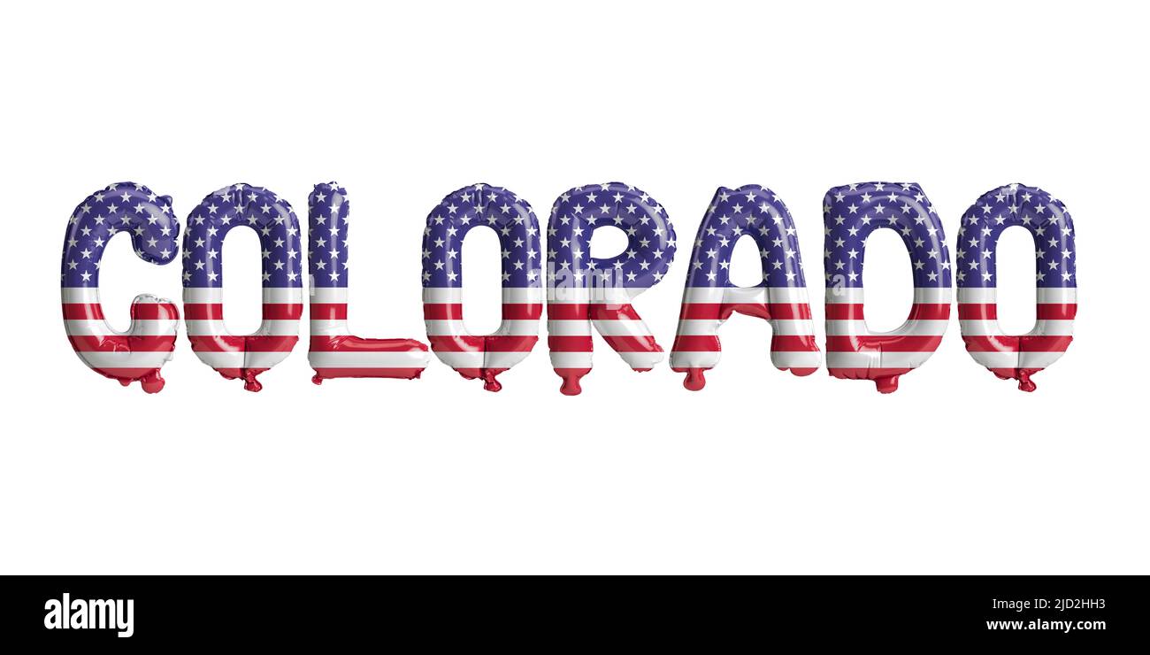 3d illustration of colorado-letter balloons with usa flag colors ...