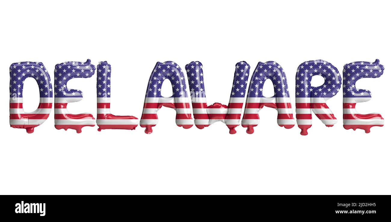 3d illustration of delaware-letter balloons with usa flag colors ...