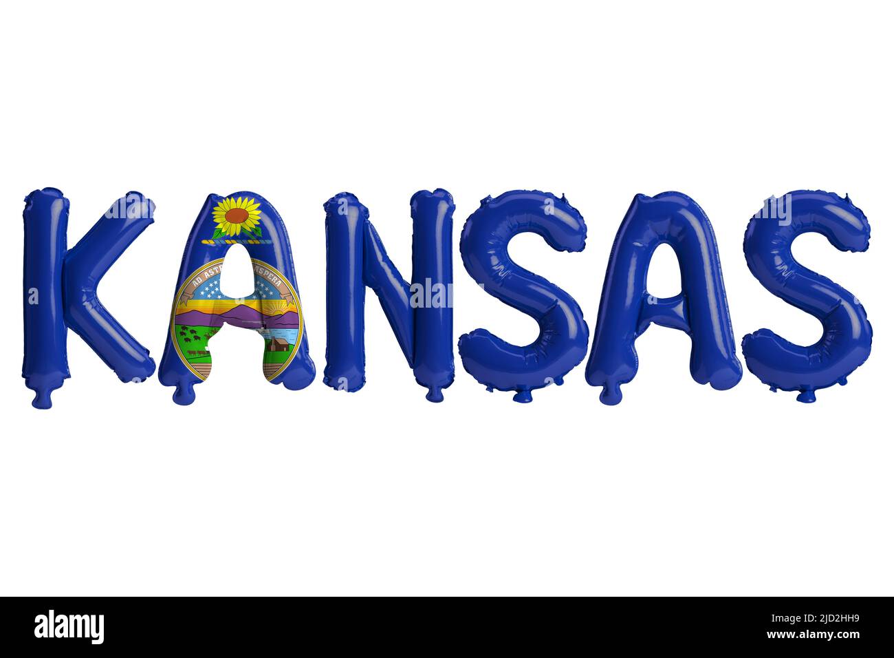 3d illustration of kansas-letter balloons with state flag colors ...