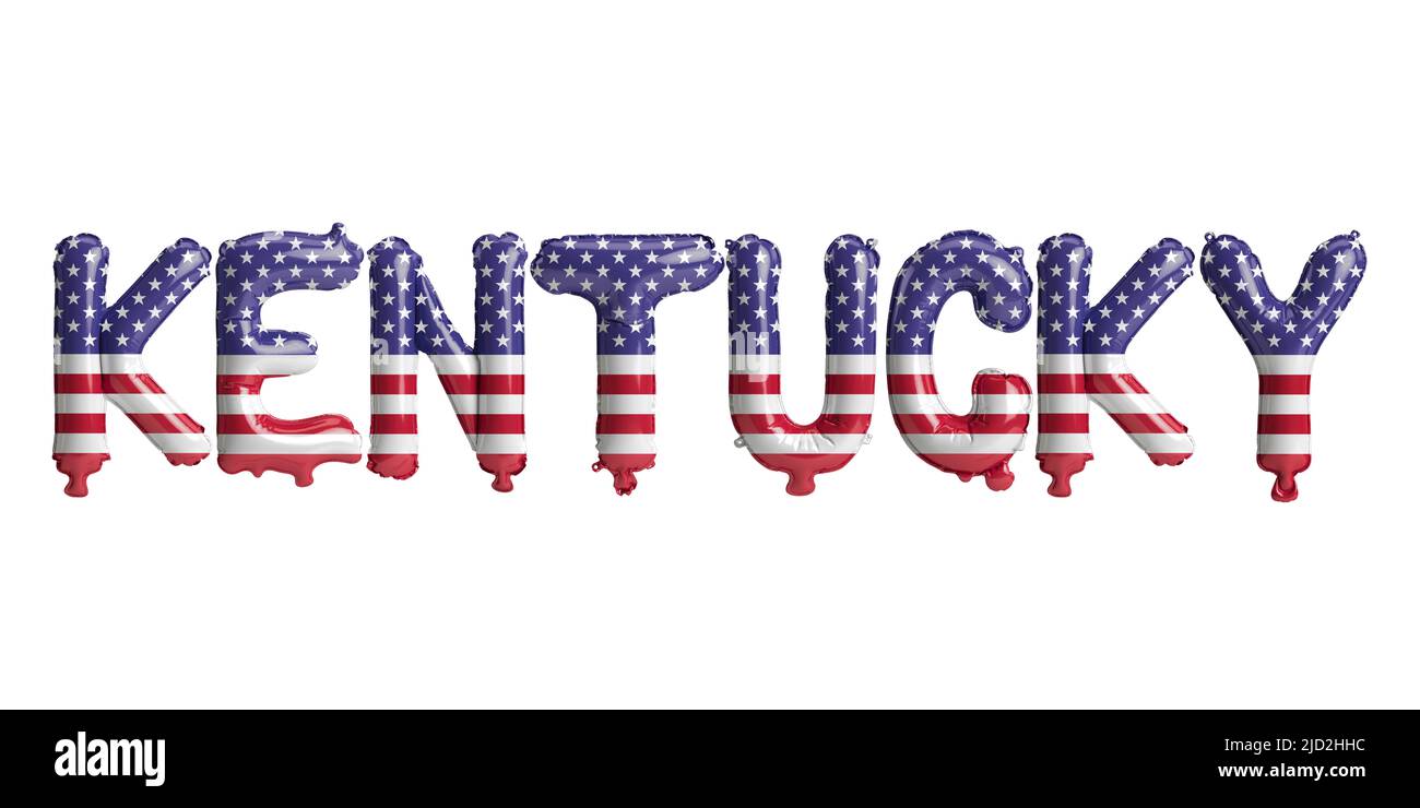 3d illustration of kentucky-letter balloons with usa flag colors ...