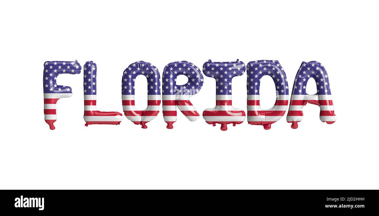 3d illustration of florida-letter balloons with usa flag colors ...
