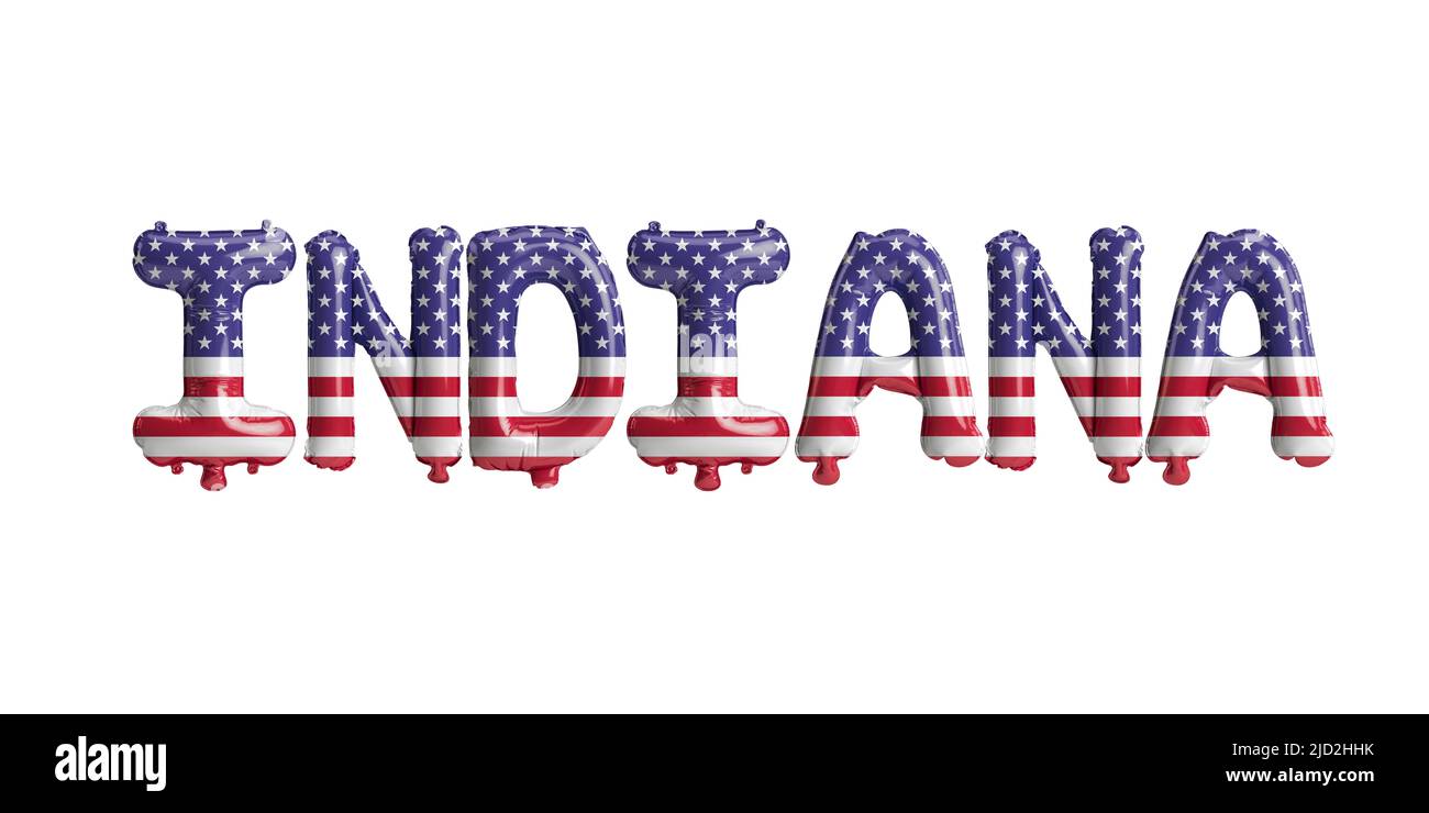 3d illustration of indiana-letter balloons with usa flag colors ...