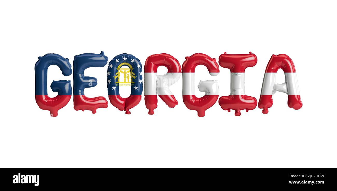3d illustration of georgia-letter balloons with state flag colors ...