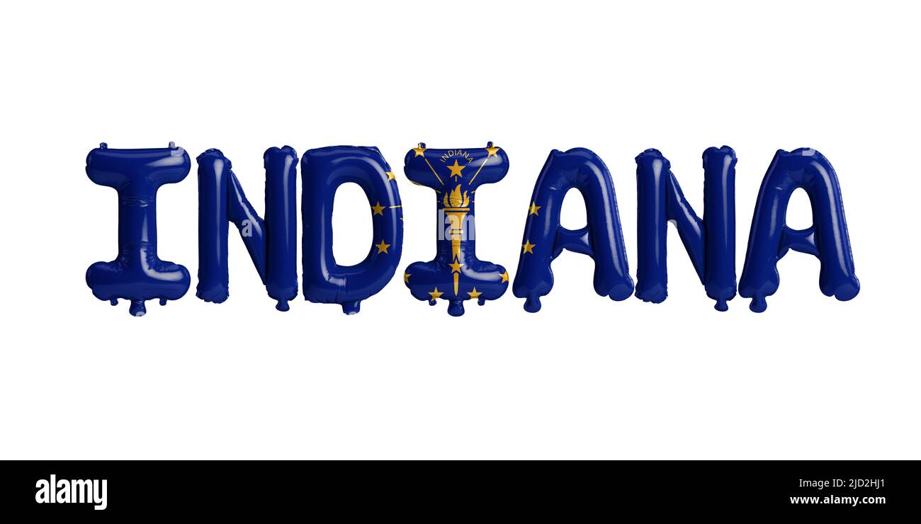 3d illustration of indiana-letter balloons with state flag colors ...