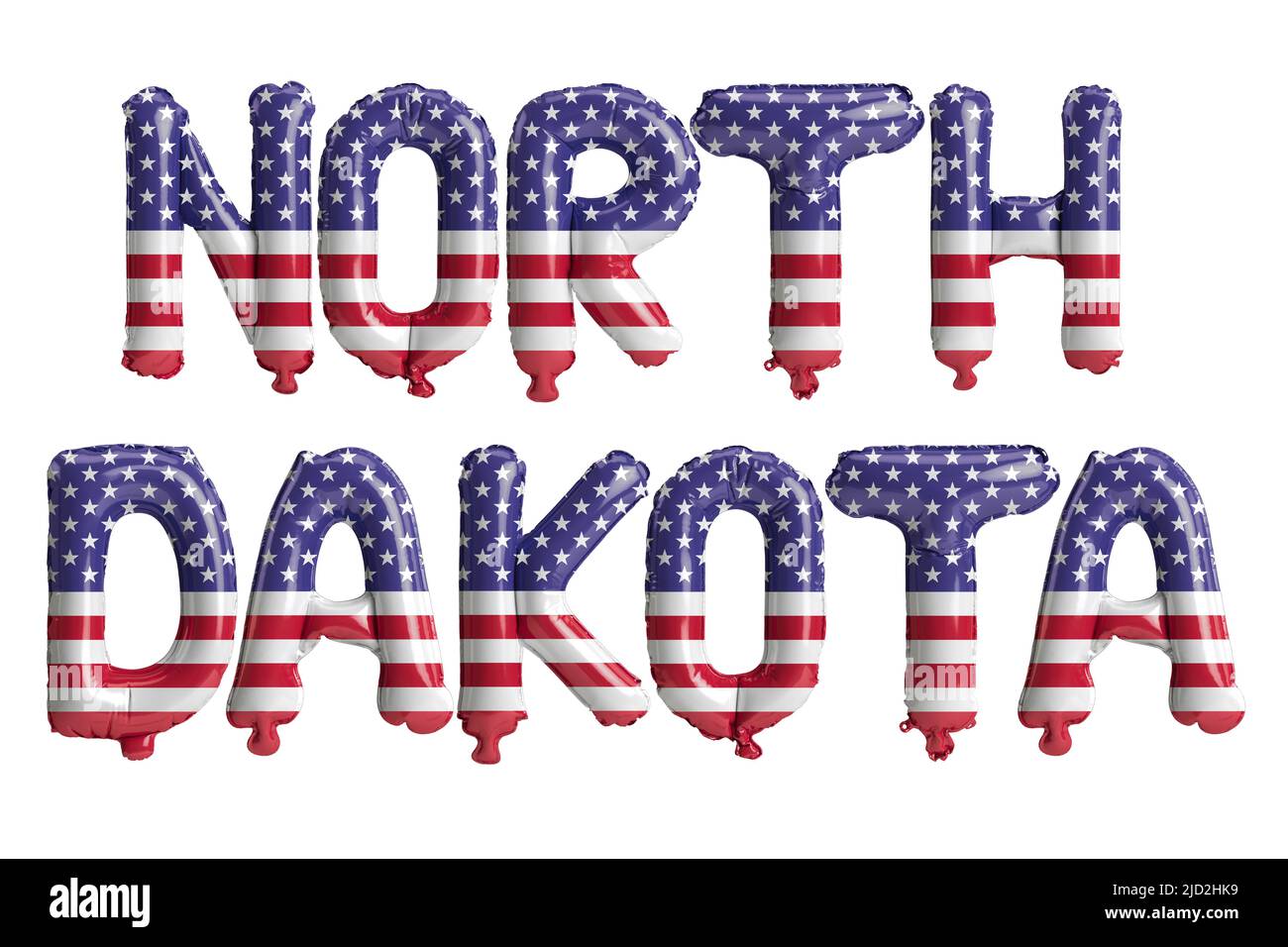 3d illustration of north dakota-letter balloons with usa flag colors ...